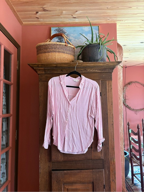 beachlunchlounge | Tops | Beachlunchlounge Pink White Striped Shirt ...